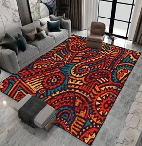 area rug non-slip rug seamless african ethnic tribal motifs orange red yellow blue black indoor outdoor living room bedroom kids room carpet runner rug home decor doormat yoga mat patio floor mat