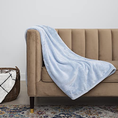 Dwell Studio Throw Blanket- Soft, Decorative Blankets for Bed or Couch, Cozy Throws for Sofa, Plush Light Blue Fleece Throw, 50 inches x 60 inches, with Wood Hanger