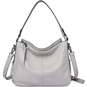 foxlover leather hobo bags for women large crossbody shoulder purse ladies tote handbag (beige)