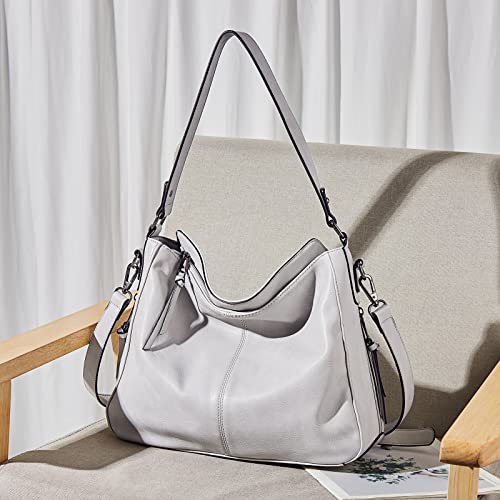 FOXLOVER Leather Hobo Bags for Women Large Crossbody Shoulder Purse Ladies Tote Handbag (Beige)