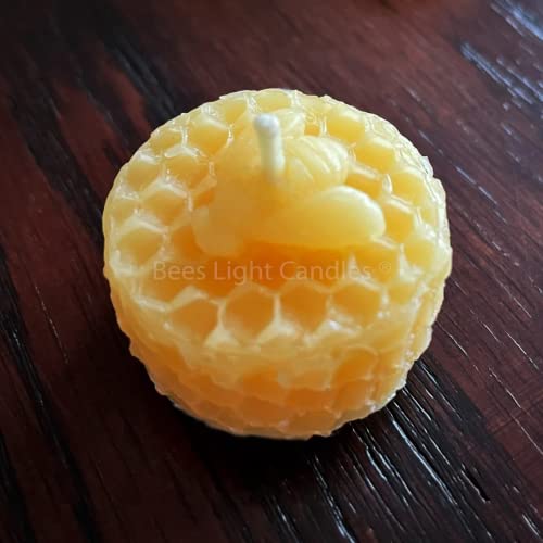 Honeycomb Beeswax Tealight Candles with Bee Embossed/All Natural Bees Wax Tealights/Miniature Candle Creations/Handcrafted in USA PURE (48 Pack)