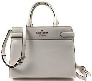 kate spade new york staci medium saffiano leather satchel purse (parchment)