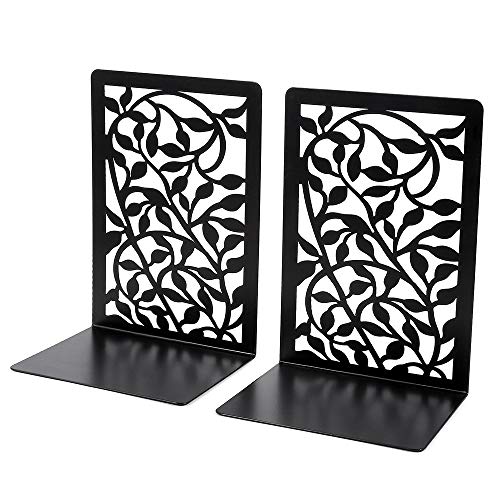 Premium Black Infinite Leaves Bookends - Heavy Duty Book Ends for Bookshelf, Metal Decorative Book Ends for Home Office Heavy Books, Book Shelf Holder, Home Decorative, Book Stoppers, Book Holder