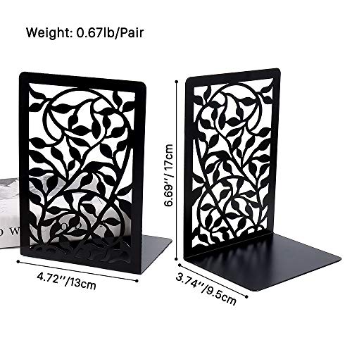 Premium Black Infinite Leaves Bookends - Heavy Duty Book Ends for Bookshelf, Metal Decorative Book Ends for Home Office Heavy Books, Book Shelf Holder, Home Decorative, Book Stoppers, Book Holder