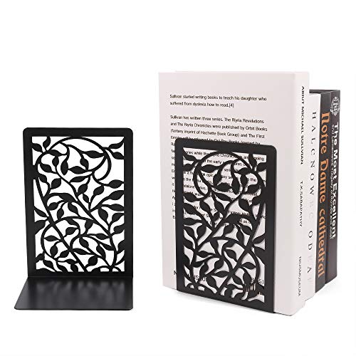 Premium Black Infinite Leaves Bookends - Heavy Duty Book Ends for Bookshelf, Metal Decorative Book Ends for Home Office Heavy Books, Book Shelf Holder, Home Decorative, Book Stoppers, Book Holder