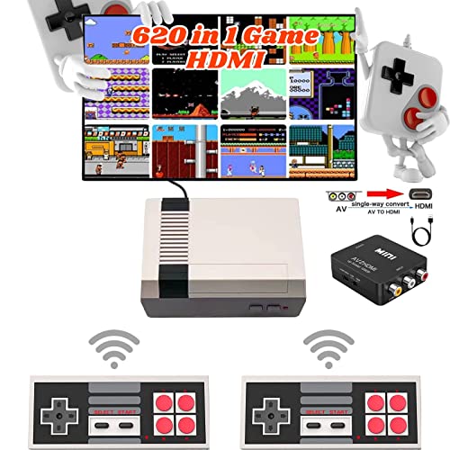 RISEMITEL Classic Retro Game Console with 620 Video Games and 2 Classic Wireless Controllers, RCA and HDMI HD Output, Plug and Play, an Ideal Gift for Kids and Adults.