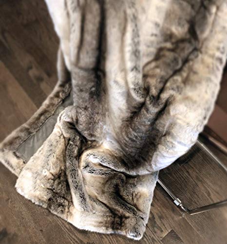 Eikei Luxury Faux Fur Throw Blanket Super Soft Oversized Thick Warm Afghan Reversible to Plush Velvet in Tan Grey Wolf, Cream Mink or Blush Chinchilla, Machine Washable (Ombre Beige, 60Wx70L)