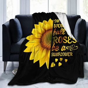 yellow sunflower blanket black yellow throw blanket big yellow sunflowers printed fleece blanket luxury soft lightweight blanket for bedroom couch sofa (80″x60″)