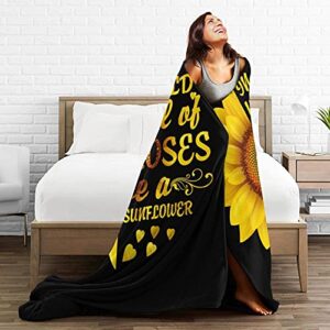 Yellow Sunflower Blanket Black Yellow Throw Blanket Big Yellow Sunflowers Printed Fleece Blanket Luxury Soft Lightweight Blanket for Bedroom Couch Sofa (80"x60")