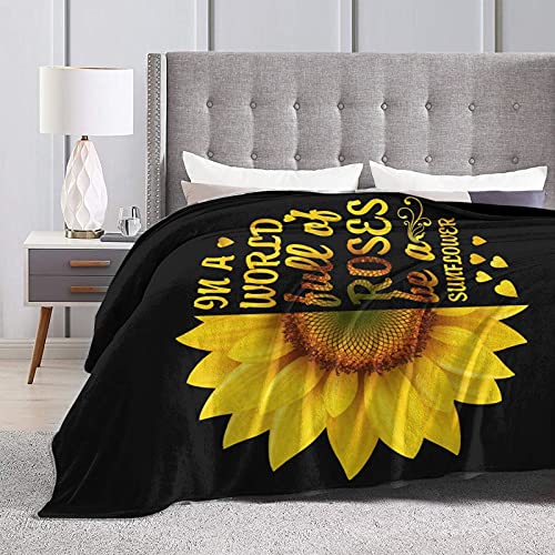 Yellow Sunflower Blanket Black Yellow Throw Blanket Big Yellow Sunflowers Printed Fleece Blanket Luxury Soft Lightweight Blanket for Bedroom Couch Sofa (80"x60")