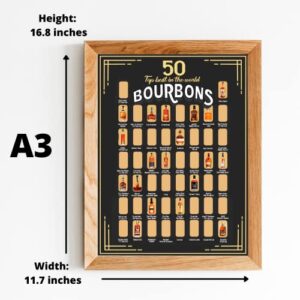 The Bourbon Bucket List 50 Best Bourbons Scratch Off Poster - Gift For Whiskey Lover, Bar, Game Room or Man Cave - Bourbon poster - Men poster - Bourbon gifts - Whiskey gift, 13,3*1,9*1,9