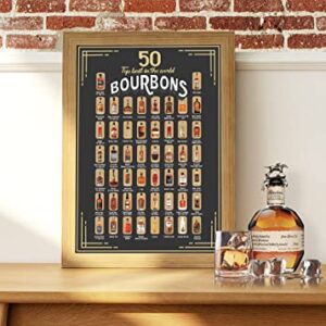 The Bourbon Bucket List 50 Best Bourbons Scratch Off Poster - Gift For Whiskey Lover, Bar, Game Room or Man Cave - Bourbon poster - Men poster - Bourbon gifts - Whiskey gift, 13,3*1,9*1,9