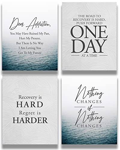 Addiction Recovery Wall Decor - Set of 4 Sobriety Inspirational Wall Art Designs - Sober Encouragement Room Decor - Gifts for women and men - 11x14 unframed print