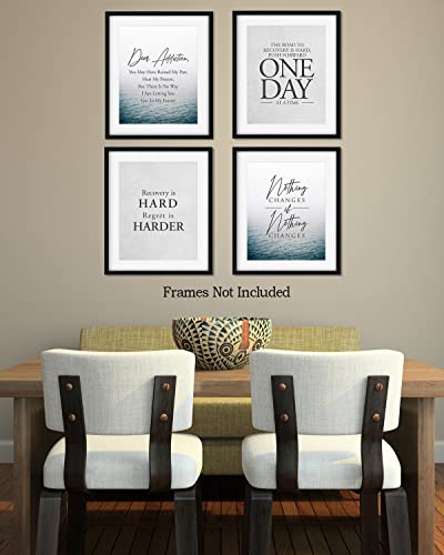 Addiction Recovery Wall Decor - Set of 4 Sobriety Inspirational Wall Art Designs - Sober Encouragement Room Decor - Gifts for women and men - 11x14 unframed print