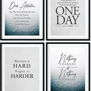 Addiction Recovery Wall Decor - Set of 4 Sobriety Inspirational Wall Art Designs - Sober Encouragement Room Decor - Gifts for women and men - 11x14 unframed print