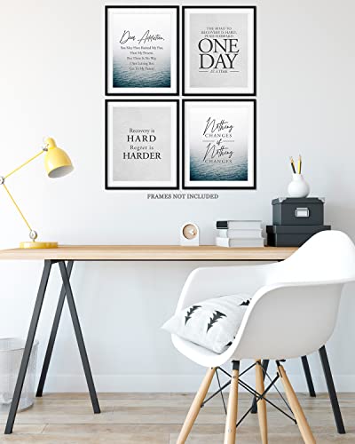 Addiction Recovery Wall Decor - Set of 4 Sobriety Inspirational Wall Art Designs - Sober Encouragement Room Decor - Gifts for women and men - 11x14 unframed print