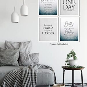 Addiction Recovery Wall Decor - Set of 4 Sobriety Inspirational Wall Art Designs - Sober Encouragement Room Decor - Gifts for women and men - 11x14 unframed print