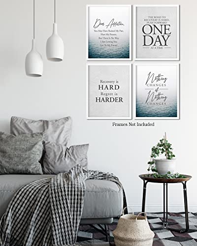 Addiction Recovery Wall Decor - Set of 4 Sobriety Inspirational Wall Art Designs - Sober Encouragement Room Decor - Gifts for women and men - 11x14 unframed print