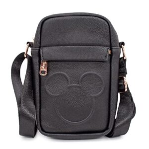 buckle down disney bag, cross body, mickey mouse head embossed, black, vegan leather