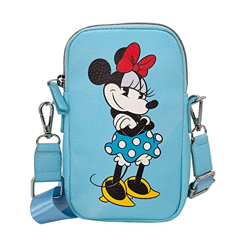 Buckle-Down Disney Wallet, Phone Bag Holder, Minnie Mouse Style Standing Pose, Baby Blue, Vegan Leather, 7.5'' x 4.5'' (WWMN-24-DYBFX)