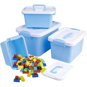 wuweot 4 pack plastic storage bin with lid, latch boxes storage container with handles, stackable totes for toys art crafts tools pantry