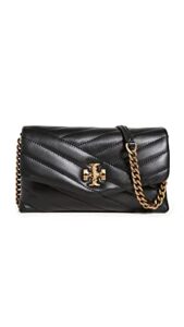 tory burch women’s kira chevron chain wallet, black, one size