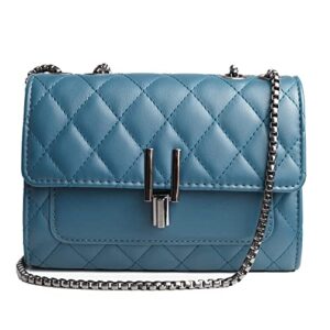 flap top crossbody bags for women quilted leather purse fashion designer chain shoulder bag handbag purses (blue)