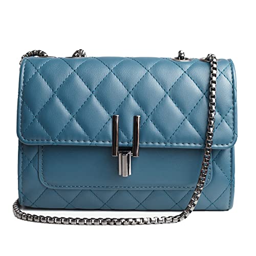 Flap Top Crossbody Bags for Women Quilted Leather Purse Fashion Designer Chain Shoulder Bag Handbag Purses (Blue)