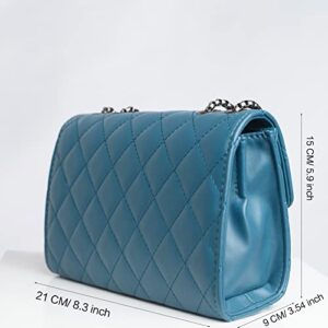 Flap Top Crossbody Bags for Women Quilted Leather Purse Fashion Designer Chain Shoulder Bag Handbag Purses (Blue)