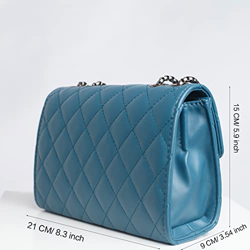 Flap Top Crossbody Bags for Women Quilted Leather Purse Fashion Designer Chain Shoulder Bag Handbag Purses (Blue)