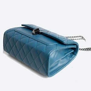 Flap Top Crossbody Bags for Women Quilted Leather Purse Fashion Designer Chain Shoulder Bag Handbag Purses (Blue)