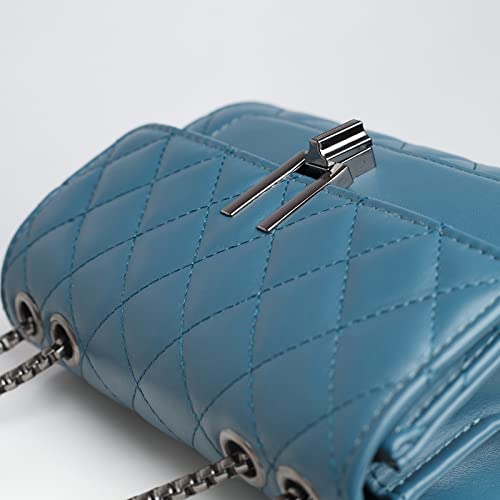 Flap Top Crossbody Bags for Women Quilted Leather Purse Fashion Designer Chain Shoulder Bag Handbag Purses (Blue)