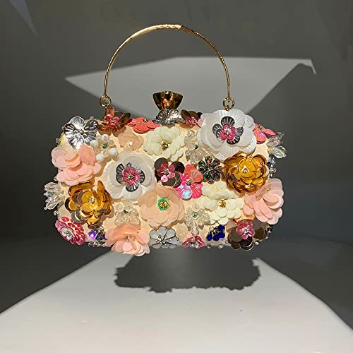 LGXIGE Evening Purses For Women With Pretty Flowers Pearl Decorated (Beige)