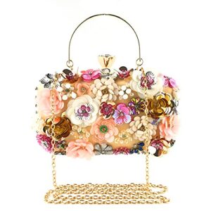 LGXIGE Evening Purses For Women With Pretty Flowers Pearl Decorated (Beige)