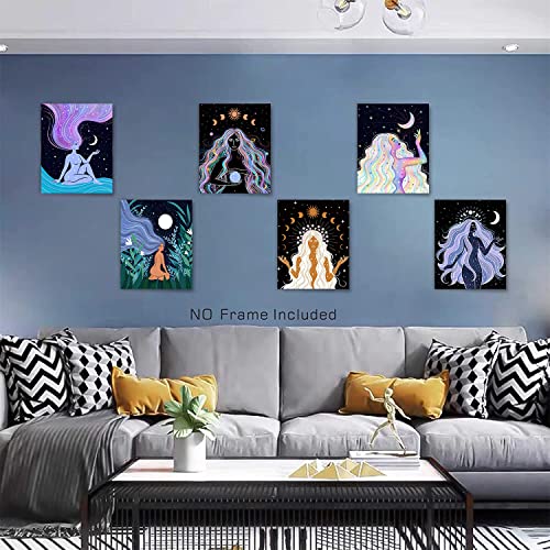 Astrology Witch Moon Sun Star Witchcraft Boho Wall Art Decor - Witchcraft Power Nordic Poster Decor - For Mystery, Black Magic, Witchcraft, Astrology Decorations - Set of 6 (8" x 10" Unframed)