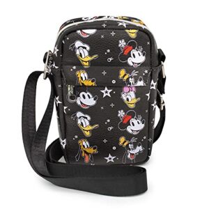 buckle down disney bag, cross body, disney the sensational six smiling faces, black, vegan leather