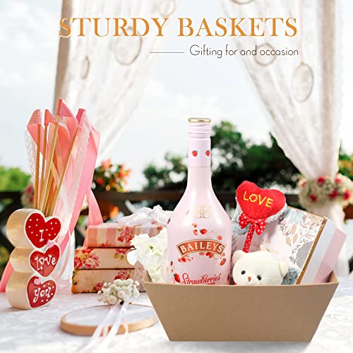 Potchen 12 Pcs Basket for Gifts 9.8 x 6.5 Inch Empty Sturdy Cardboard Trays with Handles Bulk Gift Basket Market Tray Favor for Birthday Valentines Thanksgiving Christmas Wedding (Classical), Brown