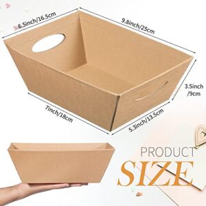 Potchen 12 Pcs Basket for Gifts 9.8 x 6.5 Inch Empty Sturdy Cardboard Trays with Handles Bulk Gift Basket Market Tray Favor for Birthday Valentines Thanksgiving Christmas Wedding (Classical), Brown