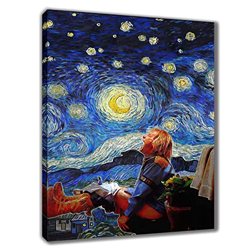 Dumb and Dumber Bathroom Funny Movie Poster-van Gogh Starry Night Abstract Wall Art Decor-Harry on The Toilet Humor Picture Decoration (12x16in(30x40cm)-Framed)