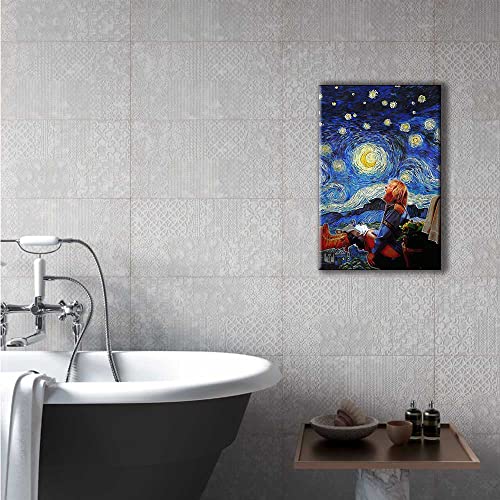 Dumb and Dumber Bathroom Funny Movie Poster-van Gogh Starry Night Abstract Wall Art Decor-Harry on The Toilet Humor Picture Decoration (12x16in(30x40cm)-Framed)