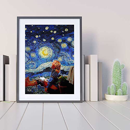 Dumb and Dumber Bathroom Funny Movie Poster-van Gogh Starry Night Abstract Wall Art Decor-Harry on The Toilet Humor Picture Decoration (12x16in(30x40cm)-Framed)