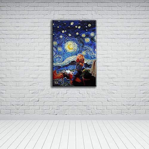 Dumb and Dumber Bathroom Funny Movie Poster-van Gogh Starry Night Abstract Wall Art Decor-Harry on The Toilet Humor Picture Decoration (12x16in(30x40cm)-Framed)