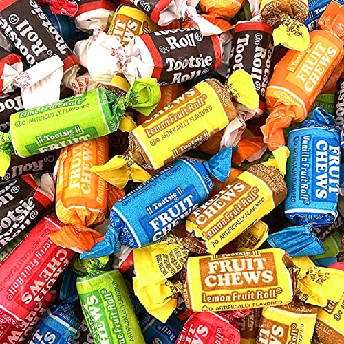 LaetaFood Tootsie Roll Chewy Candy, Assorted Taffies Fruit & Chocolate Flavors (1 Pound Bag)