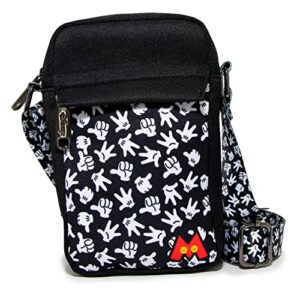 buckle down disney bag, cross body, mickey mouse hand gestures scattered black white, canvas