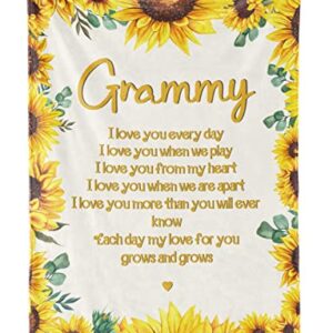 InnoBeta Grammy Sunflower Throw Blanket - Flannel Blankets Gifts for Grammy - Grammy Gift from Grandchildren on Mother's Day, Christmas, Birthday, Thanksgiving - 50" x 65"