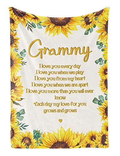 InnoBeta Grammy Sunflower Throw Blanket - Flannel Blankets Gifts for Grammy - Grammy Gift from Grandchildren on Mother's Day, Christmas, Birthday, Thanksgiving - 50" x 65"