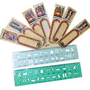 6 Egyptian Pharaoh Papyrus Blank Bookmarks Book Marks Book Mark + 2 Plastic Stencil Ruler Write Your Name Papyri Hieroglyphic Hieroglyphics Alphabet History Teaching Educational Set Art Scrapbooking