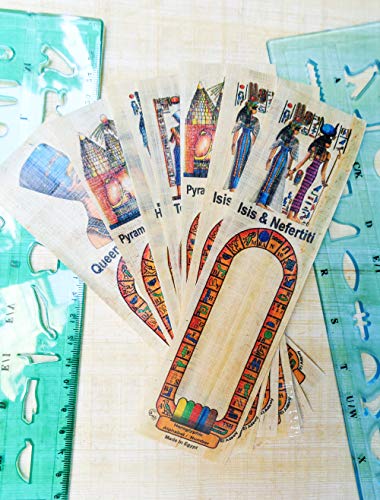 6 Egyptian Pharaoh Papyrus Blank Bookmarks Book Marks Book Mark + 2 Plastic Stencil Ruler Write Your Name Papyri Hieroglyphic Hieroglyphics Alphabet History Teaching Educational Set Art Scrapbooking