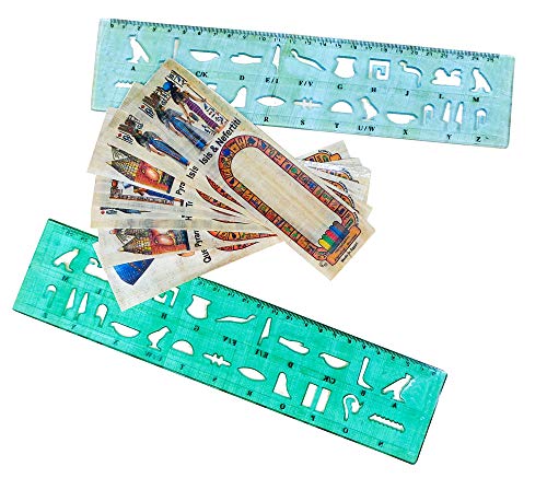 6 Egyptian Pharaoh Papyrus Blank Bookmarks Book Marks Book Mark + 2 Plastic Stencil Ruler Write Your Name Papyri Hieroglyphic Hieroglyphics Alphabet History Teaching Educational Set Art Scrapbooking