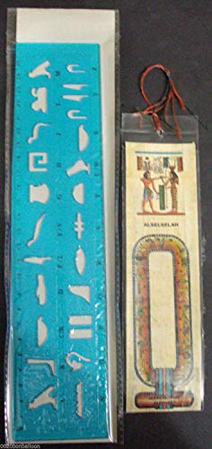 6 Egyptian Pharaoh Papyrus Blank Bookmarks Book Marks Book Mark + 2 Plastic Stencil Ruler Write Your Name Papyri Hieroglyphic Hieroglyphics Alphabet History Teaching Educational Set Art Scrapbooking